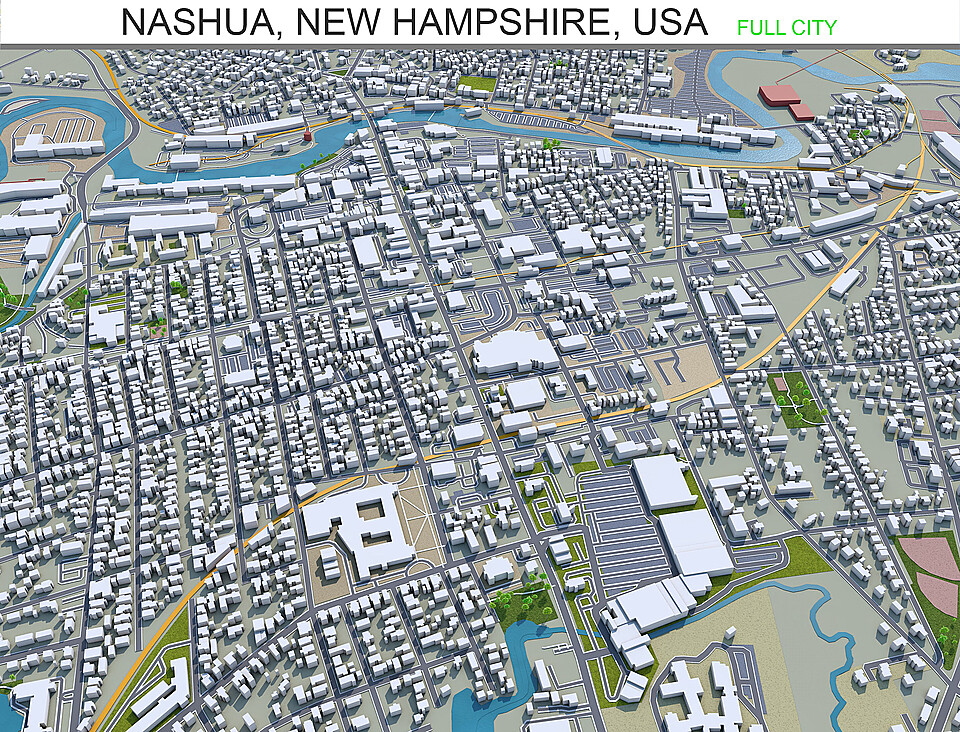 Nashua city New Hampshire USA 3d model 20km