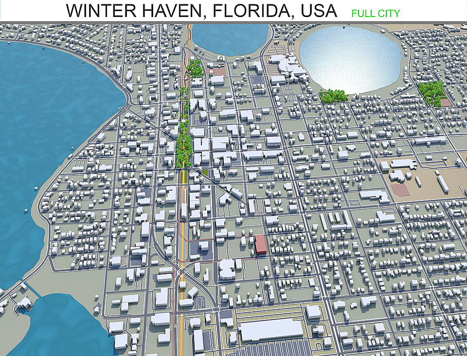 Winter Haven city Florida USA 3d model 25km