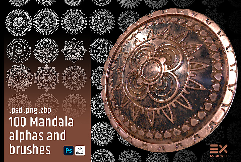 100 Mandala alphas and brushes