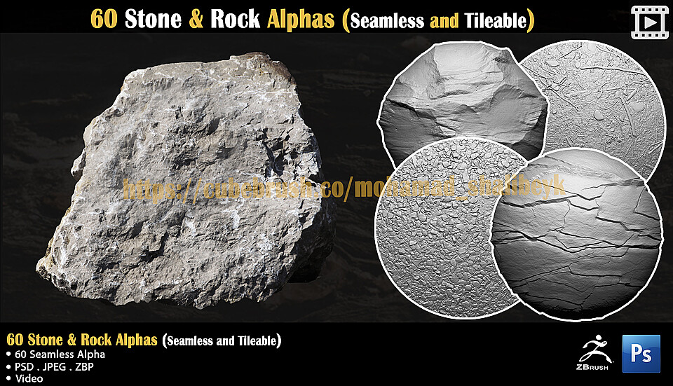 60 Stone & Rock Alphas (Seamless and Tileable)