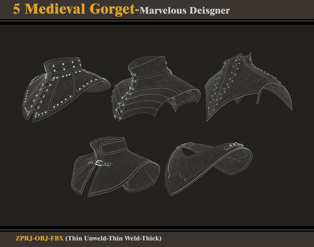 5 Medieval Gorgets/Marvelous Designer-models