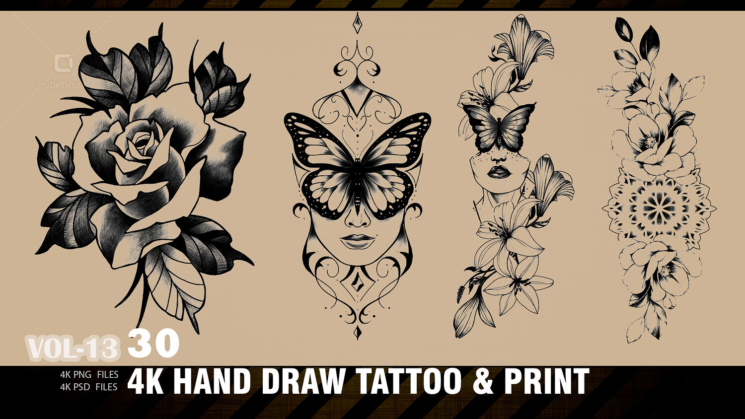 30 4K HAND DRAW TATTOO AND PRINT ARTS