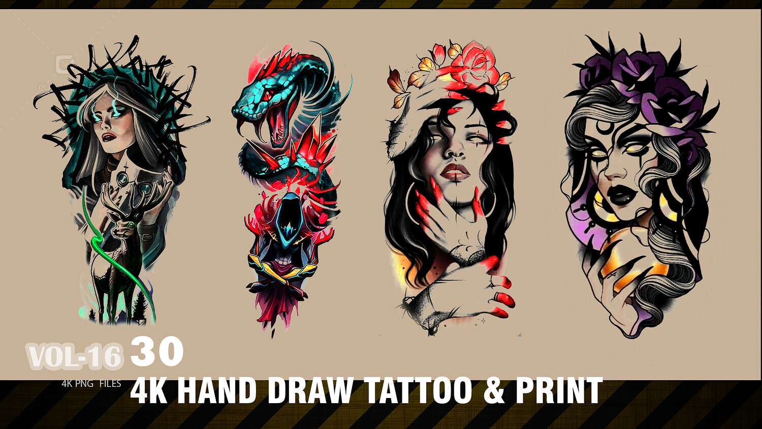 30 4K HAND DRAW TATTOO AND PRINT ARTS