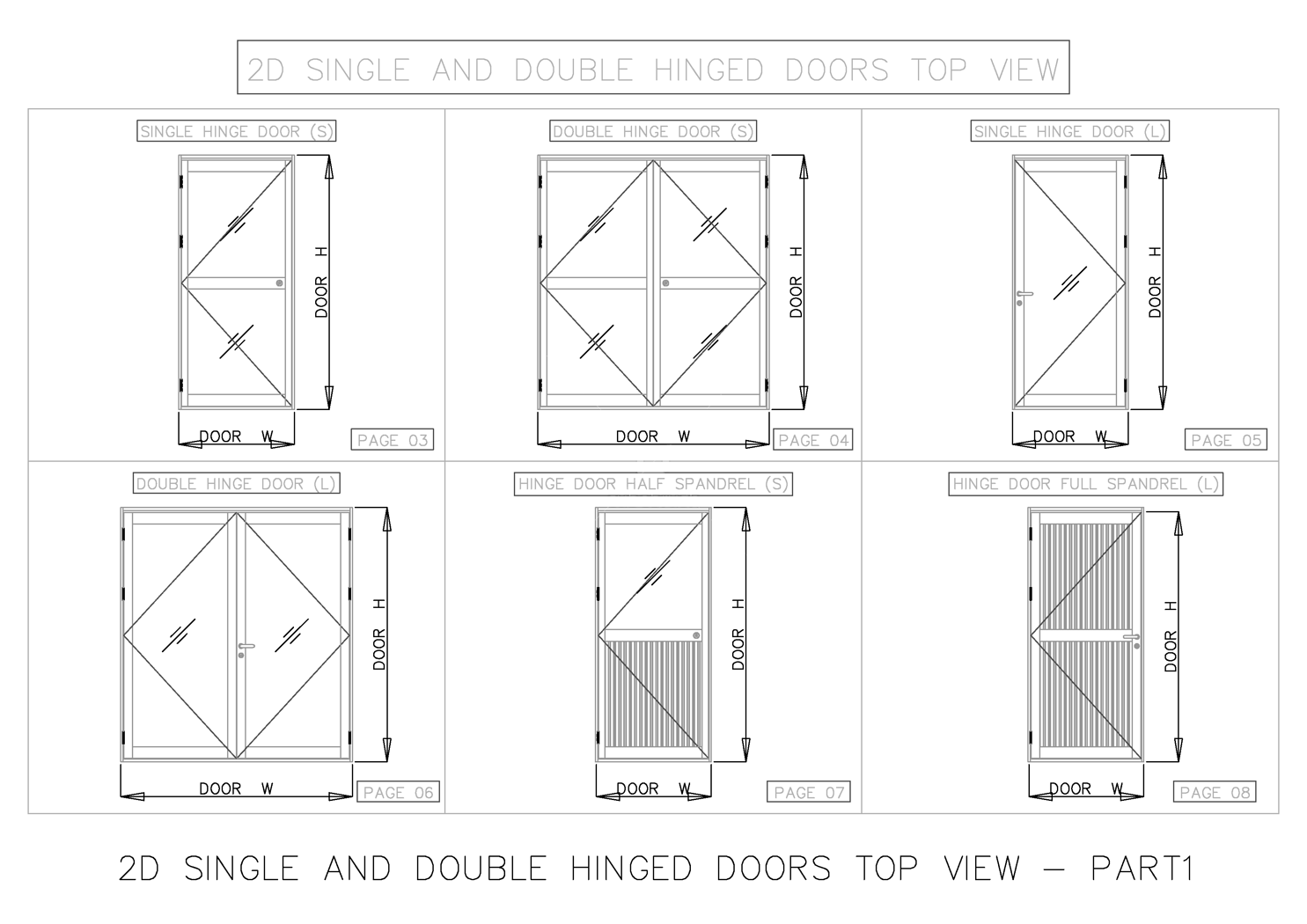 2D SINGLE AND DOUBLE HINGED DOORS TOP VIEW