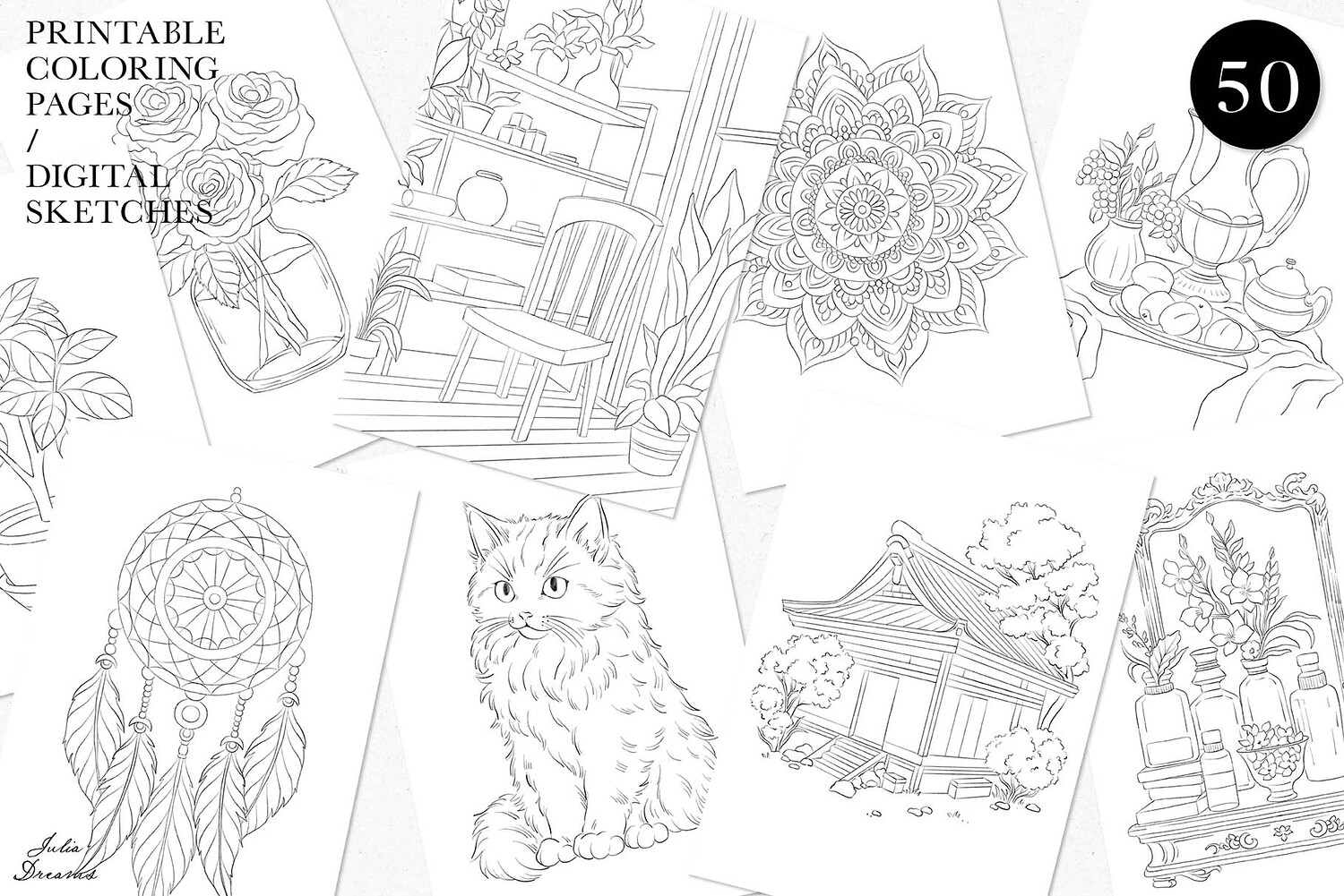 Digital Sketches Coloring Pages for Procreate