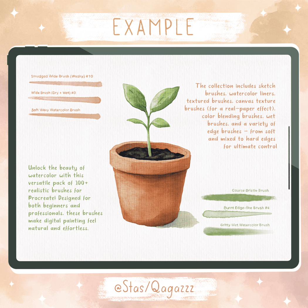 100+ Realistic Watercolor Brushes for Procreate, Canvas texture, Wet ...