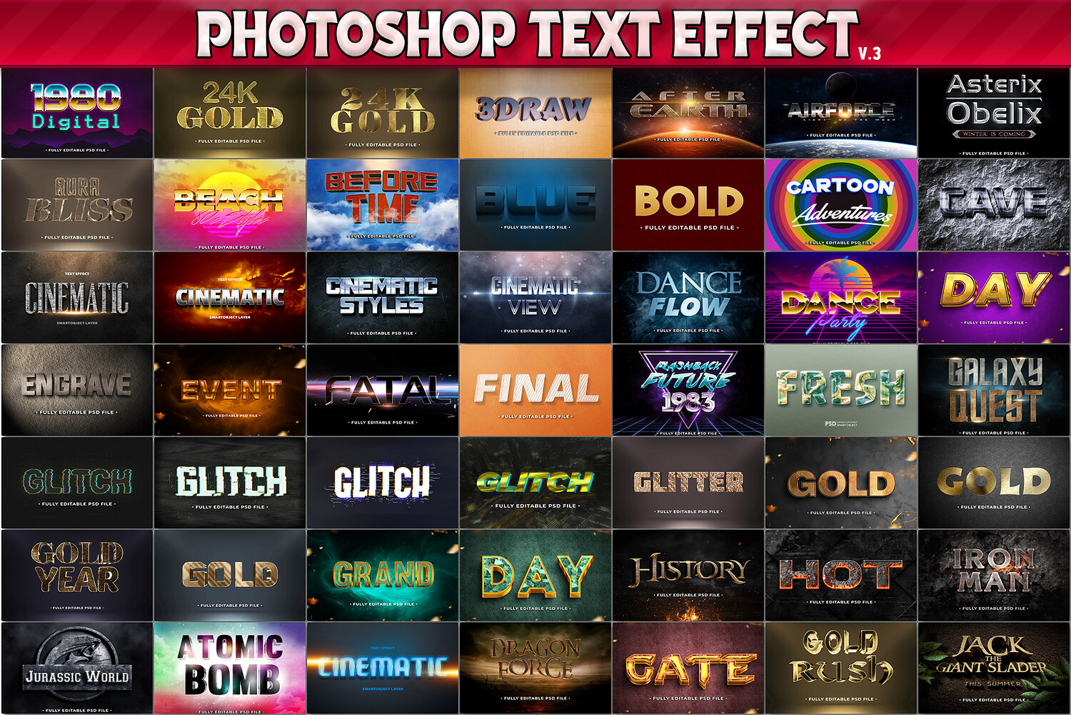 100 Premium Photoshop Text Effects PSD, 3D Layer styles