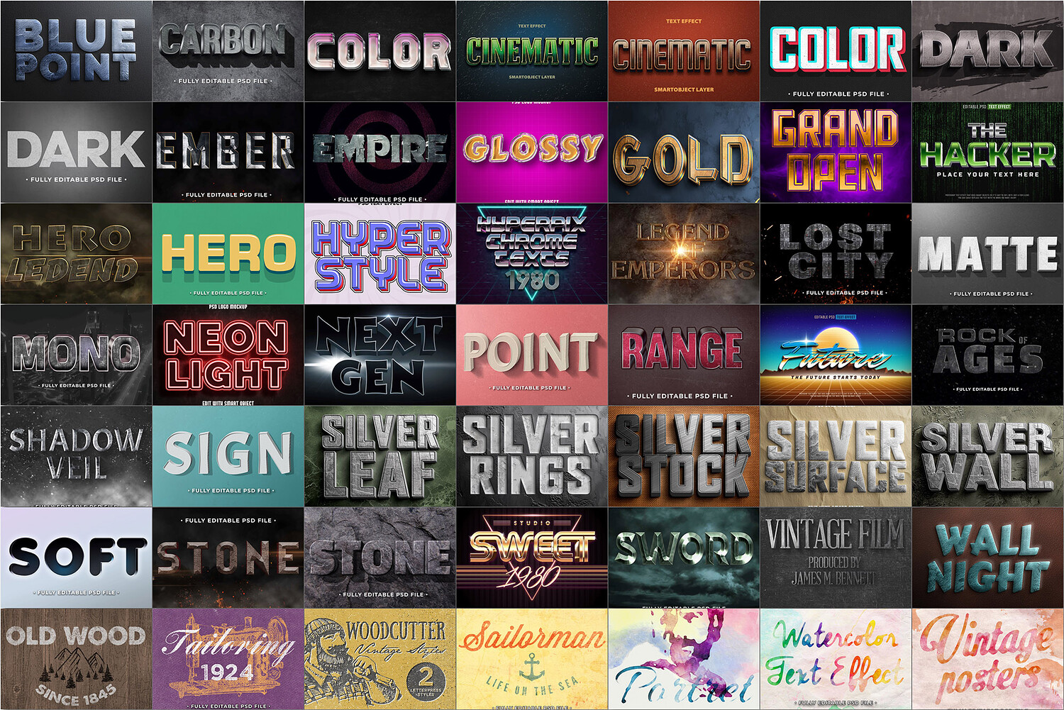 100 Premium Photoshop Text Effects PSD, 3D Layer styles