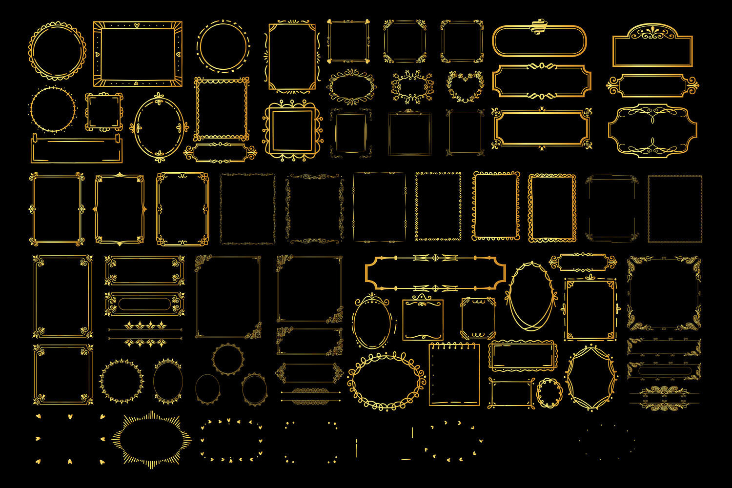 Elegant Collection Ornate Decorative Frames, Golden Borders, EPS Vector File