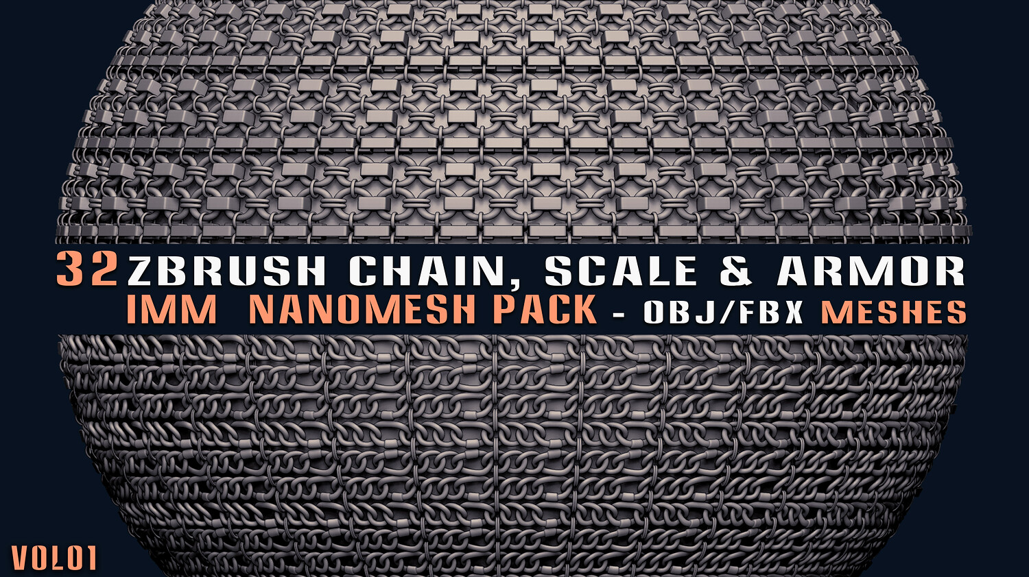 32 ZBrush Chain-Scale-Armor IMM NanoMesh Pack-Vol01