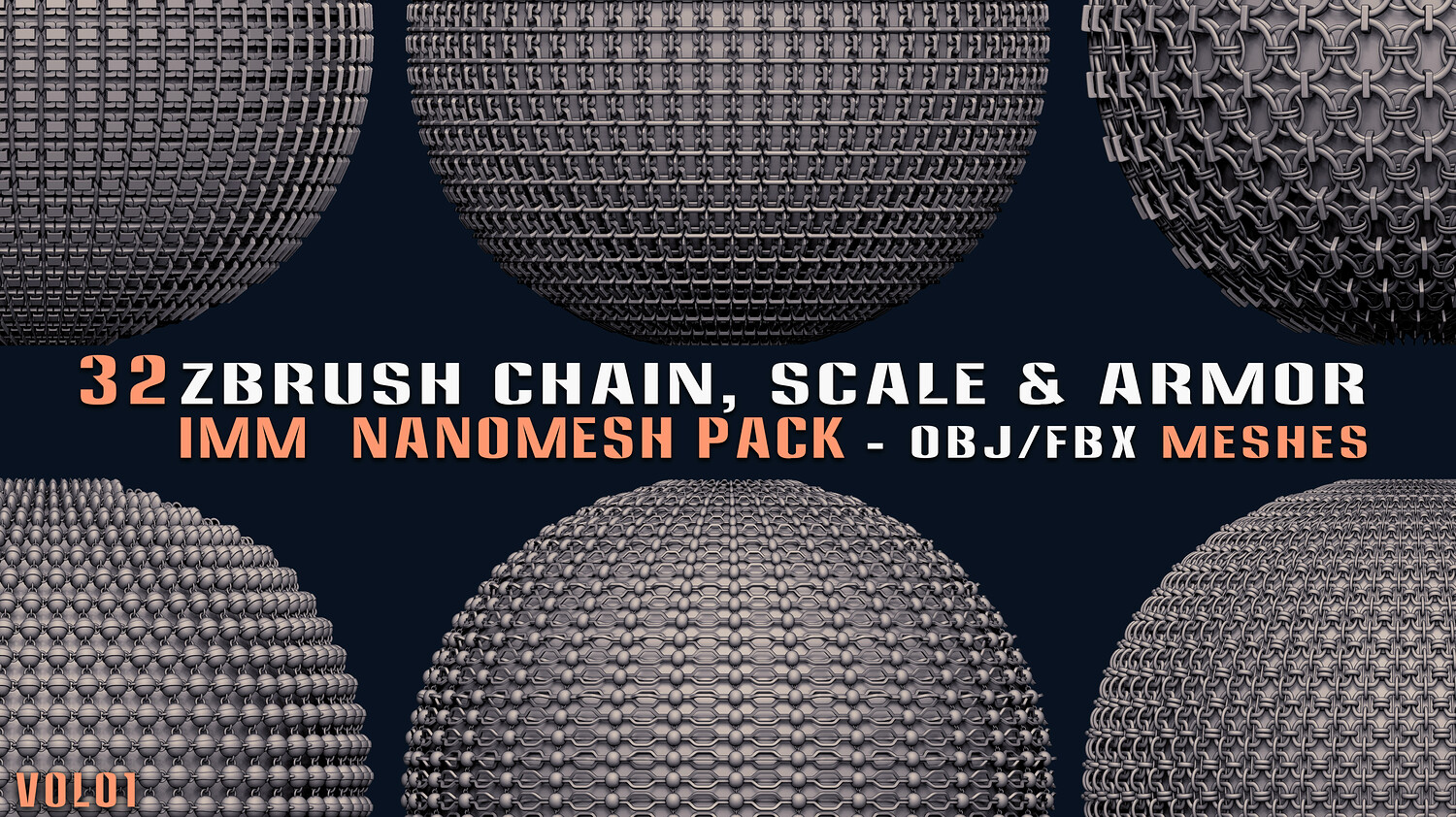 32 ZBrush Chain-Scale-Armor IMM NanoMesh Pack-Vol01