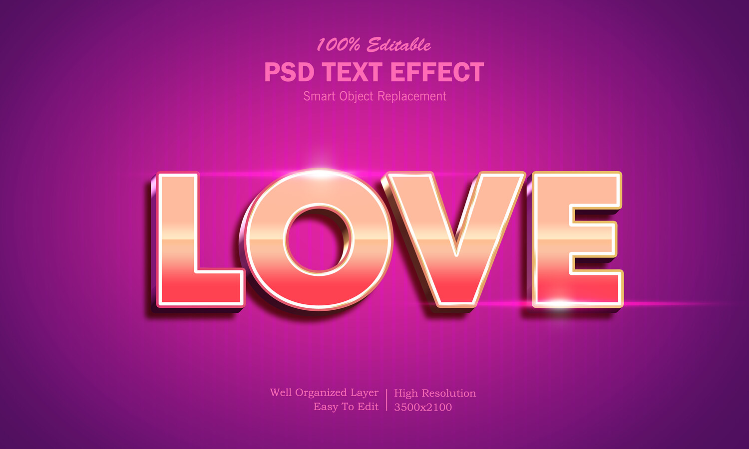 3D Love PSD Fully Editable Text Effect. Layer Style PSD Mockup Template