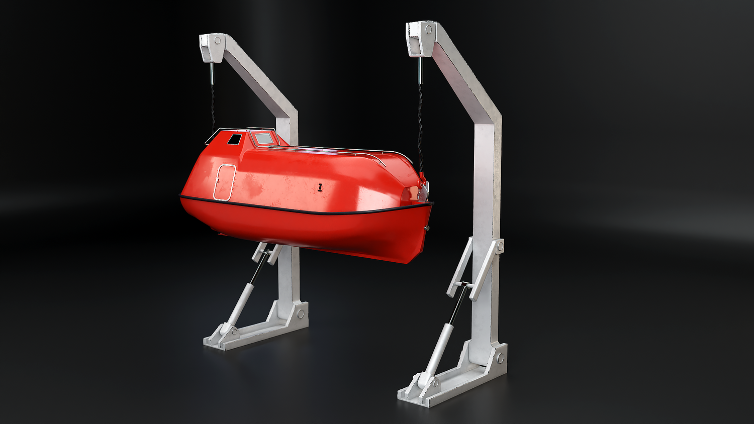3D Lifeboat with Davit Crane System Marine Rescue Vessel