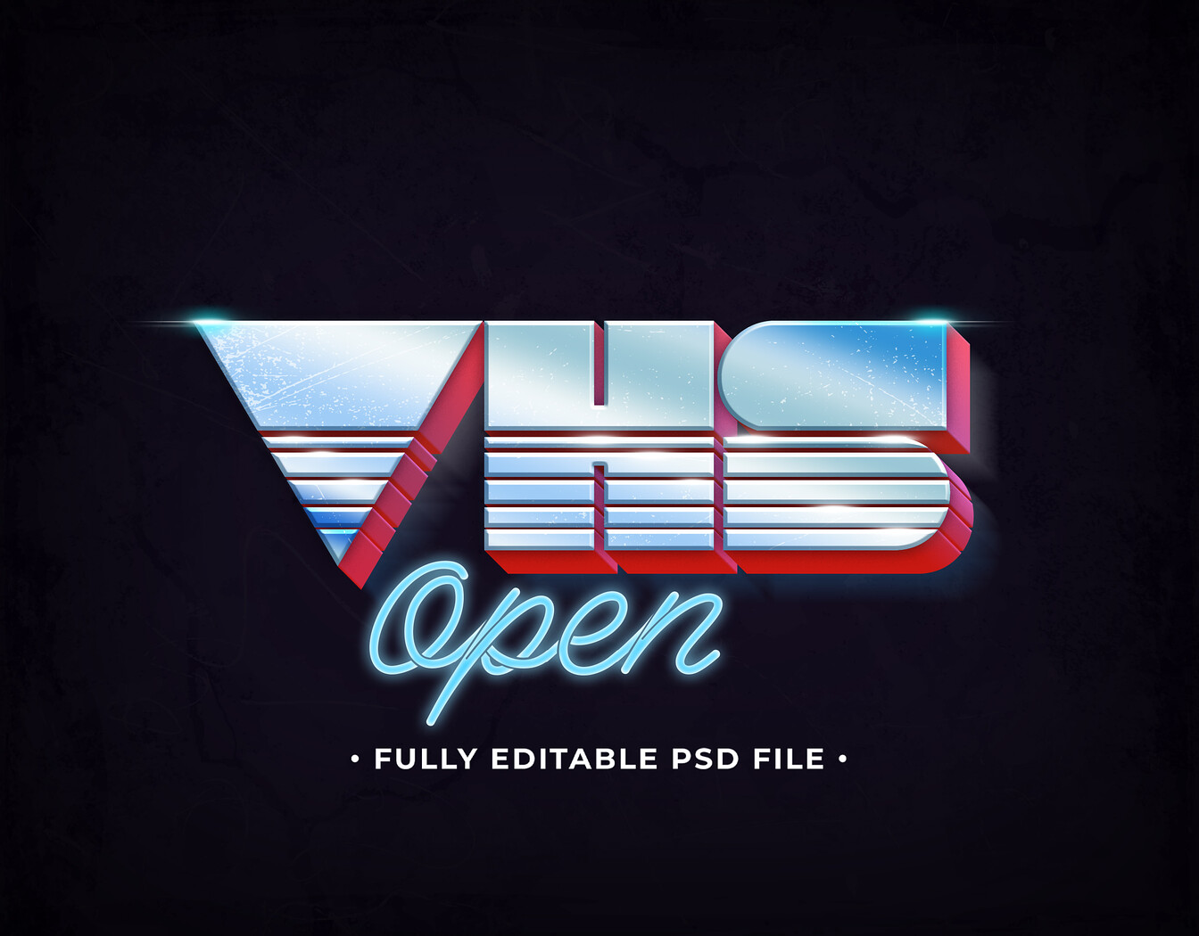 VHS Open PSD Fully Editable Text Effect. Layer Style PSD Mockup Template