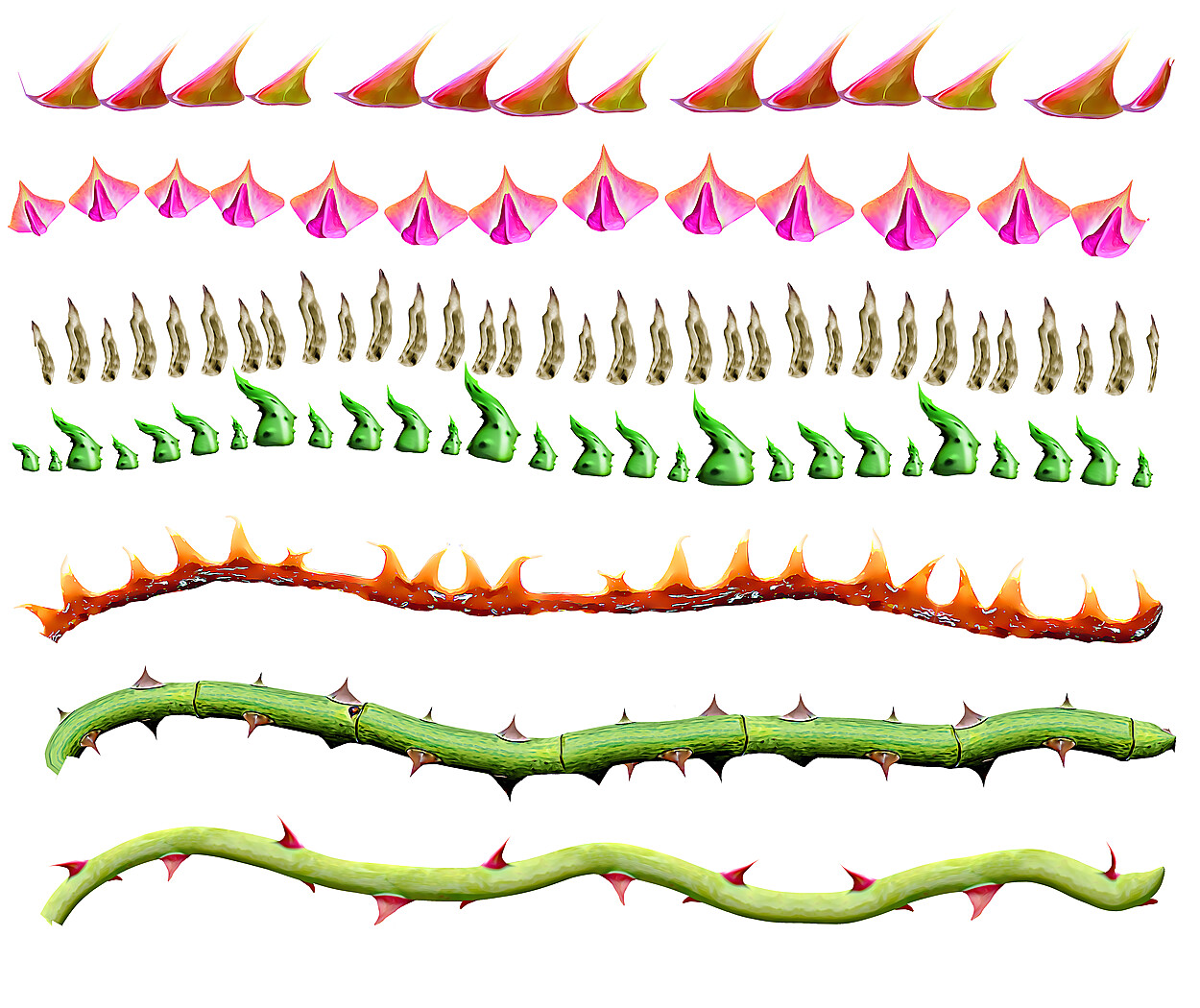 Various spikes and thorns floral brushes.